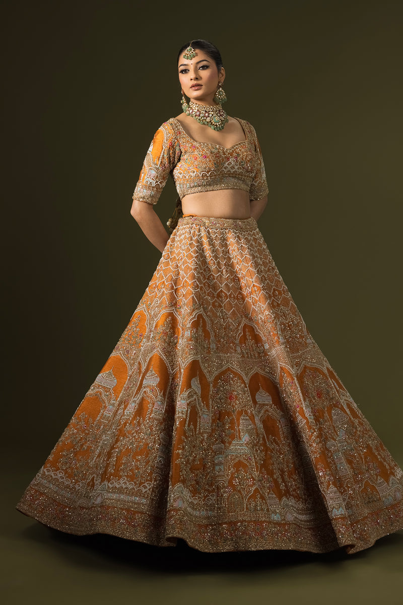 Rust Raw Silk Embroidered Lehenga Set – Balbir Store Ludhiana